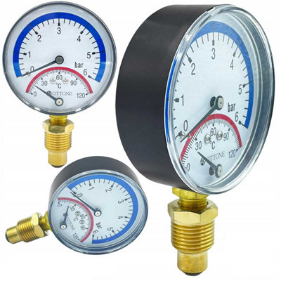 Ottone 6 Bar 120C Thermo Pressure Gauge 1/2 Inch Side Entry 80mm Thermomanometer
