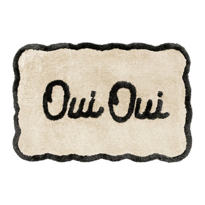 Oui Oui Slogan Scalloped Bath Mat - Beige/Black