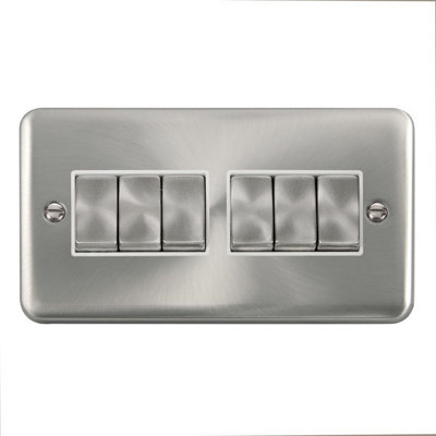 Our Curved Edge Satin / Brushed Chrome 10A 6 Gang 2 Way Ingot Light ...