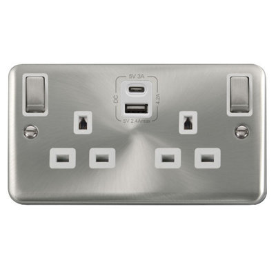 Our Curved Edge Satin / Brushed Chrome 2 Gang 13A DP Ingot Type A & C ...