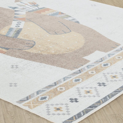 OURSIGENE Kids Machine Washable Beige/Brown Bedroom Area Rug 120 x 170 ...