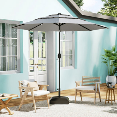 Buy Outdoo 3-Tier Light Grey Umbrella with Solar Lights and Fillable ...