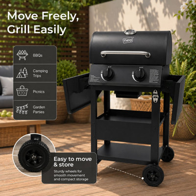 Outdoor 2 Burner Steel Gas BBQ Grill Side Shelves Rack Bottle Opener