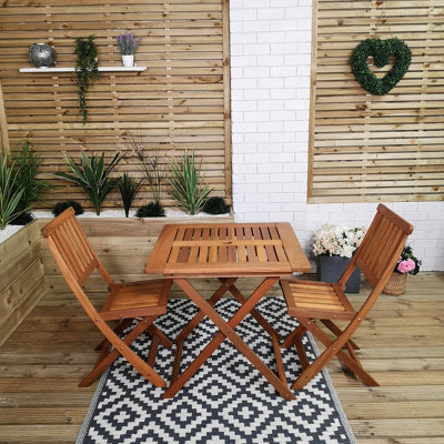 Outdoor 2 Person Folding Square Wooden Garden Dining Table Chairs Set