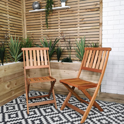 Outdoor 4 Person Folding Square Wooden Garden Patio Dining Table and Chairs Set
