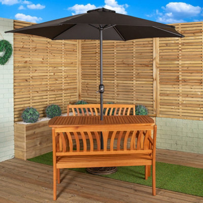 Outdoor 4 Person Rectangular Wooden Dining Table 2 Benches with Black ...