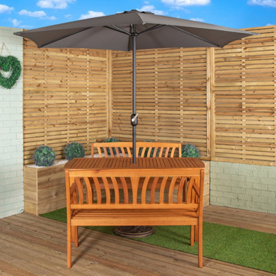 Outdoor 4 Person Rectangular Wooden Dining Table 2 Benches with Grey ...