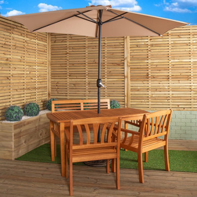Outdoor 4 Person Rectangular Wooden Dining Table, Bench & 2 Chairs with ...