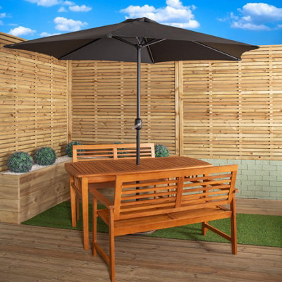 Outdoor 4 Person Rectangular Wooden Garden Table, 2 Benches with Black ...