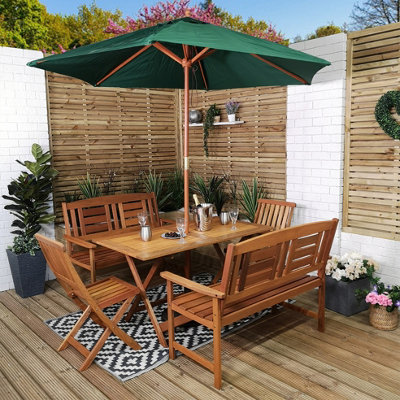 Outdoor 6 Person Folding Rectangular Wooden Garden Patio Dining Table ...