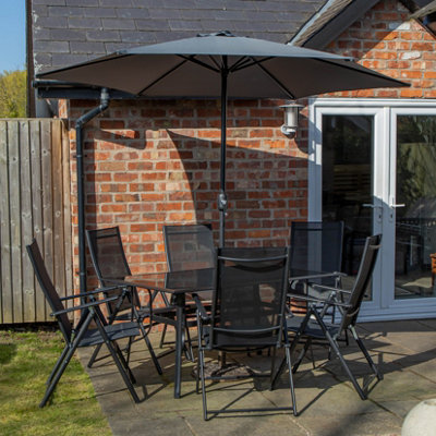 Outdoor 6 Person Rectangular Glass Top Garden Dining Table Chairs With ...