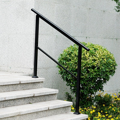 Outdoor Adjustable Black Steel Handrail 1-4 Steps Garden Stairs Safety ...