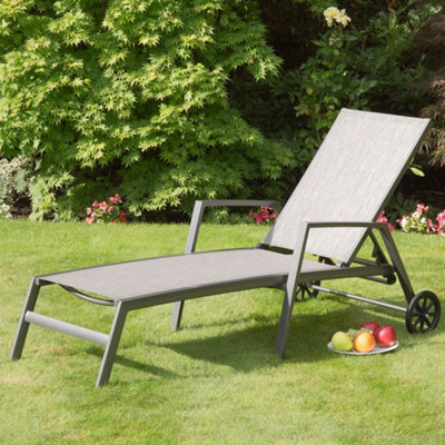 Outdoor Aluminium Adrano Reclining Garden Sun Lounger with Wheels