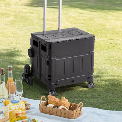 Outdoor Black Collapsible Rolling Crate with Adjustable Handle 39.5cm W ...