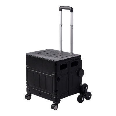Outdoor Black Collapsible Rolling Crate with Adjustable Handle 39.5cm W ...