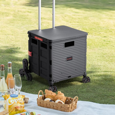 Outdoor Black Collapsible Rolling Crate with Magnetic Lid and ...