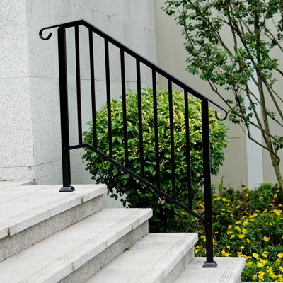 Outdoor Black Steel Handrail 3 Steps Garden Stairs Safety Grab ...