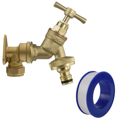 Outdoor Brass Garden Tap 15mm Copper Pipe Wall Back Plate with Hose ...