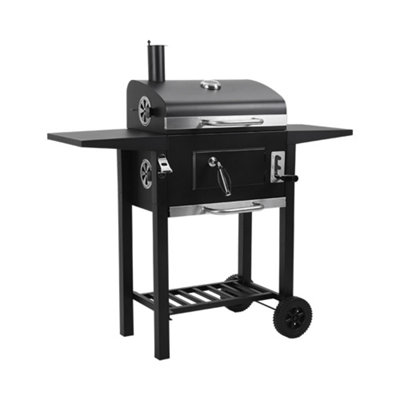 Outdoor Charcoal BBQ Grill with Lid Cover and Smoke Stack Black