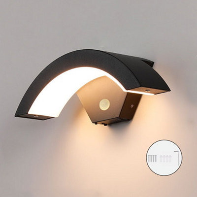 Outdoor Curved LED Wall Light PIR Motion Sensor Lamp Modern Outside ...