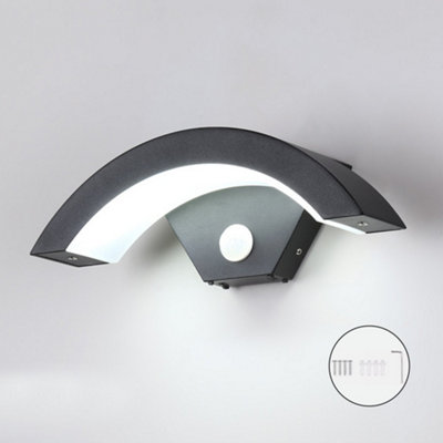 Outdoor Curved LED Wall Light PIR Motion Sensor Lamp Modern Outside ...