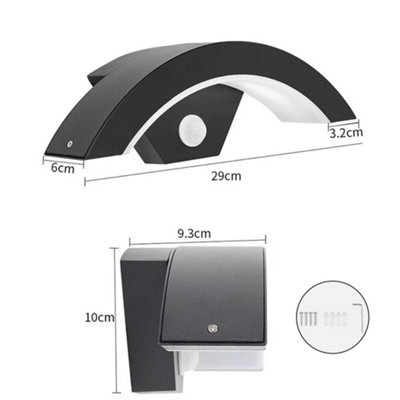 Outdoor Curved Sensor LED Wall Light Outside Garden