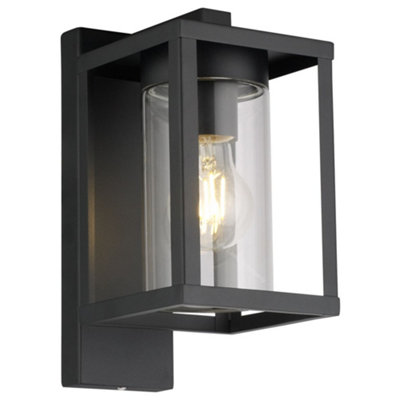 Outdoor Dusk Till Dawn Wall Light Black Glass Diffuser Lantern ...