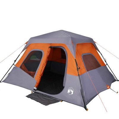 Outdoor Family Tent 6-Person Grey and Orange Quick Release Waterproof