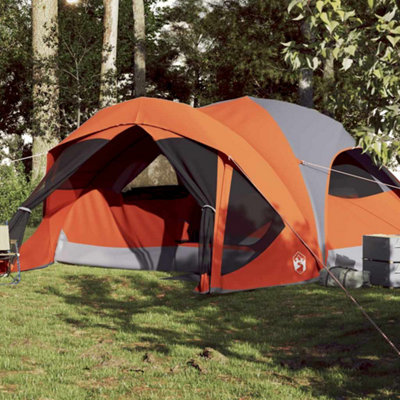Outdoor Family Tent Cabin 6-Person Grey and Orange Waterproof