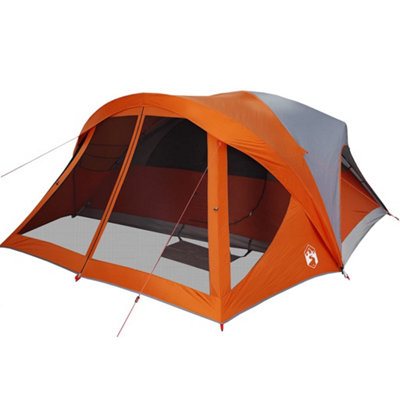 Outdoor Family Tent Cabin 6-Person Grey and Orange Waterproof