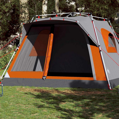 Outdoor Family Tent Cabin 7-Person Grey and Orange Quick Release
