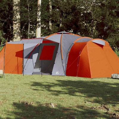 Outdoor Family Tent Dome 12-Person Grey and Orange Waterproof