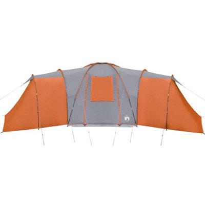Outdoor Family Tent Dome 12-Person Grey and Orange Waterproof