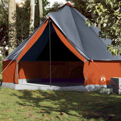 Outdoor Family Tent Tipi 10-Person Grey and Orange Waterproof