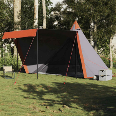 Outdoor Family Tent Tipi 6-Person Grey and Orange Waterproof