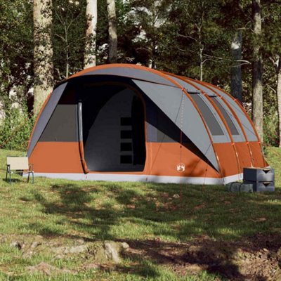 Outdoor Family Tent Tunnel 7-Person Grey and Orange Waterproof