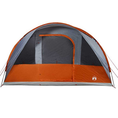 Outdoor Family Tent Tunnel 7-Person Grey and Orange Waterproof