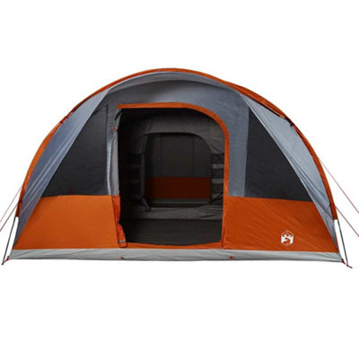 Outdoor Family Tent Tunnel 7-Person Grey and Orange Waterproof