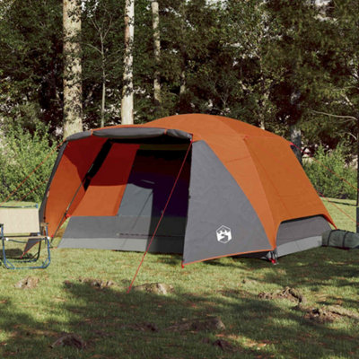 Outdoor Family Tent with Porch 6-Person Grey and Orange Waterproof