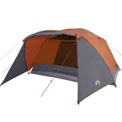 Outdoor Family Tent with Porch 6-Person Grey and Orange Waterproof