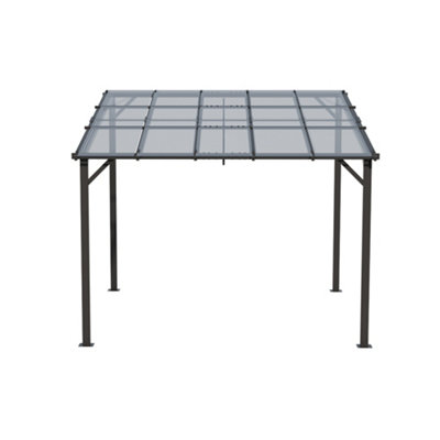 Outdoor Garden Canopy Wall-Mounted Metal Canopy with Tilted Roof, Grey