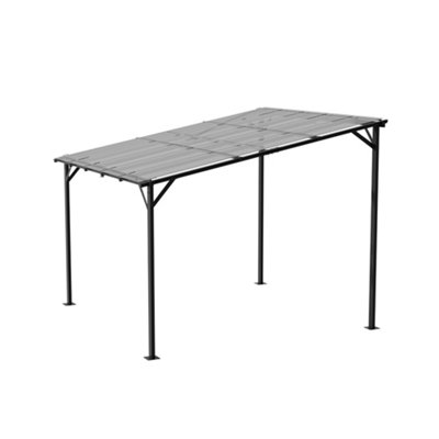 Outdoor Garden Canopy Wall-Mounted Metal Canopy with Tilted Roof, Grey