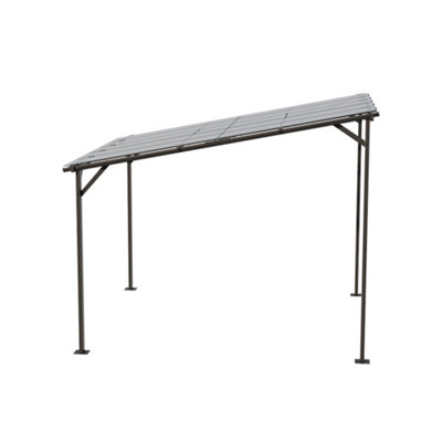 Outdoor Garden Canopy Wall-Mounted Metal Canopy with Tilted Roof, Grey