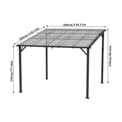 Outdoor Garden Canopy Wall-Mounted Metal Canopy with Tilted Roof, Grey