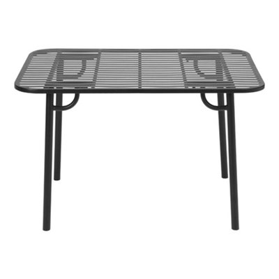Outdoor Garden Dining Table , Curved Table with Metal Slatted Top, Black