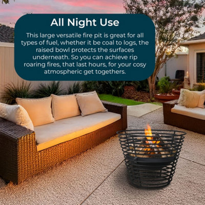 Outdoor Garden Fire Pit Basket Black for Party BBQ Event