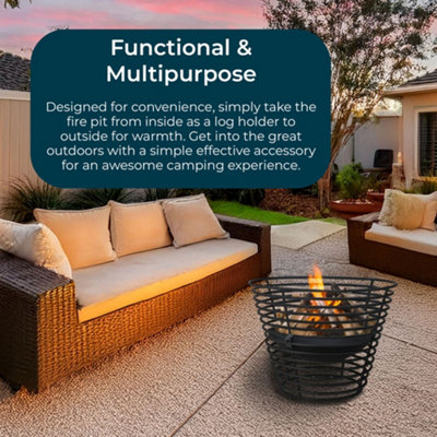 Outdoor Garden Fire Pit Basket Black for Party BBQ Event