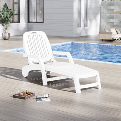Outdoor & Garden Sunloungers Foldable White Plastic Lounge Chair ...