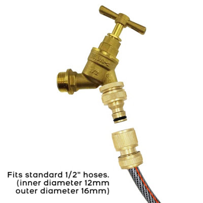 Outdoor Garden Tap with Hose Pipe Quick Connector, Solid Brass Set, 1/2 ...
