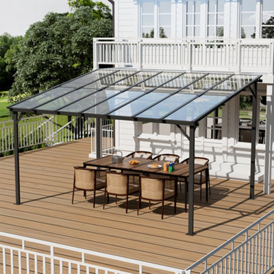 Outdoor Garden Tilted Roof Canopy Wall-Mounted Metal Canopy, Grey